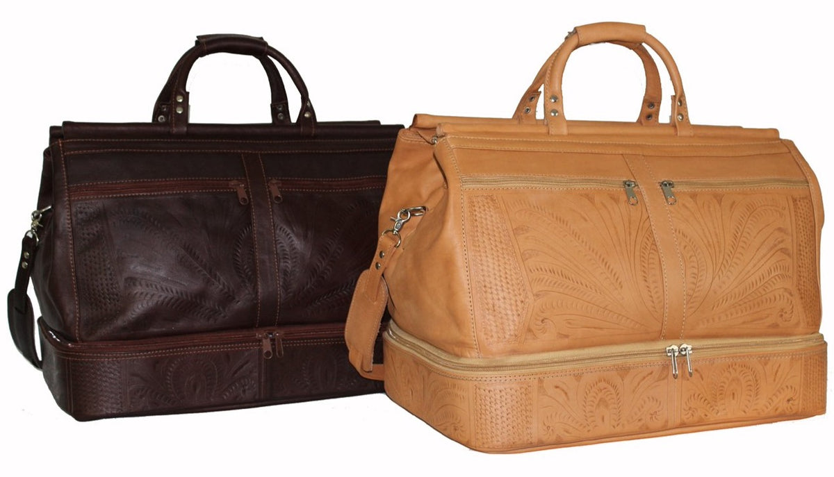 Boot Carry On. Hand Tooled Leather, Large Zip Compartment, and Cotton ...